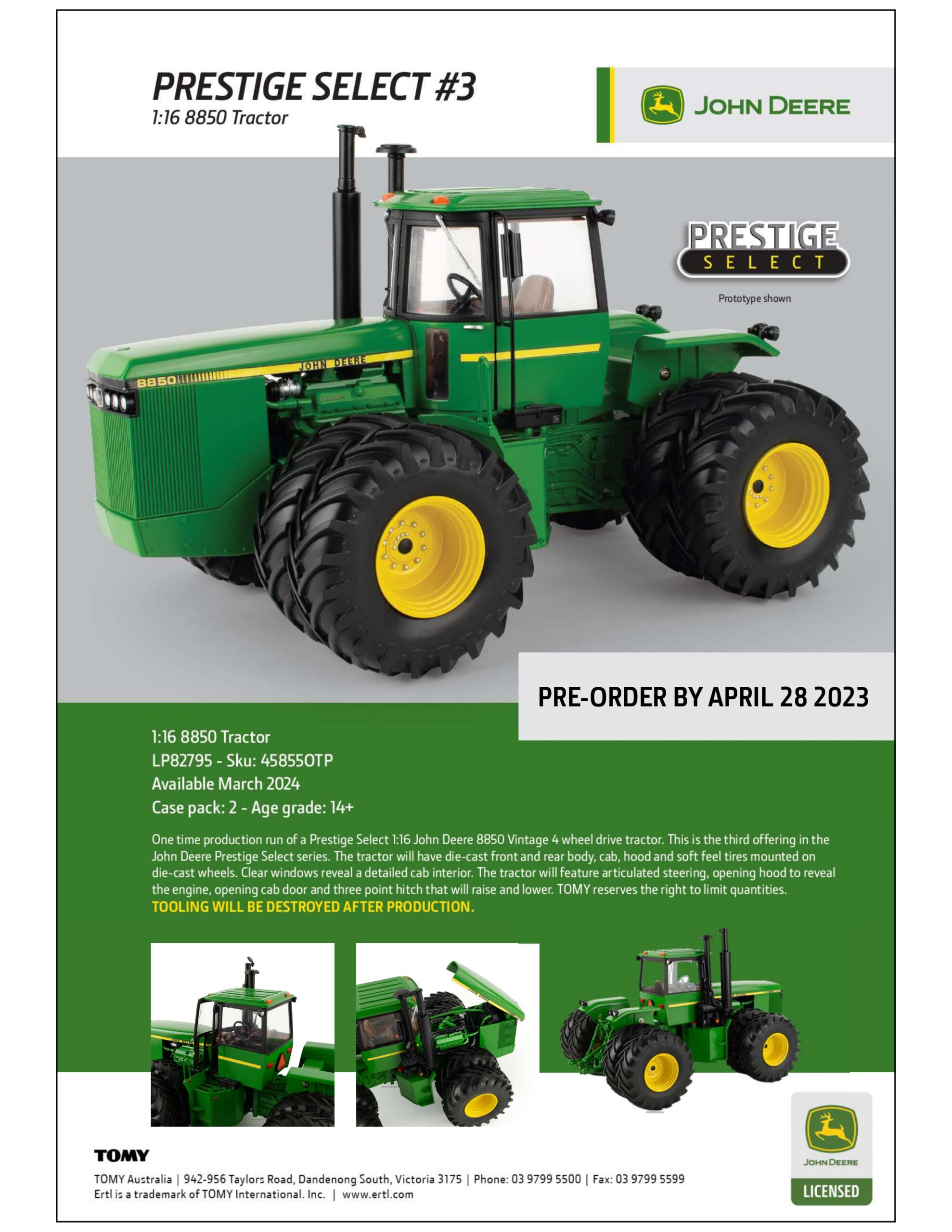 1:16 John Deere 8850 Tractor Prestige Select #3 45855OTP - Emmetts Shop