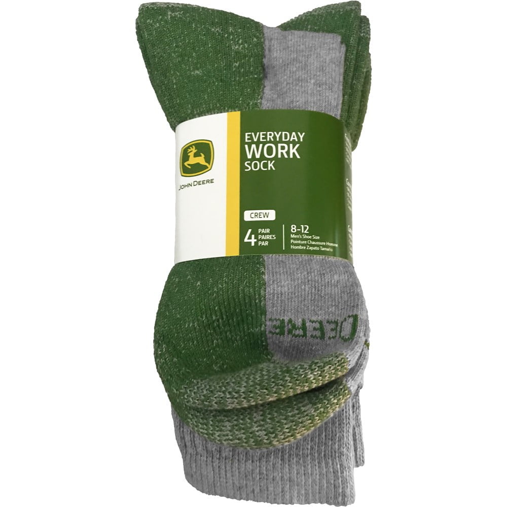 John Deere 4PK of Grey & Green Crew Work Socks Men's 8-12 JD90910GYCAU ...