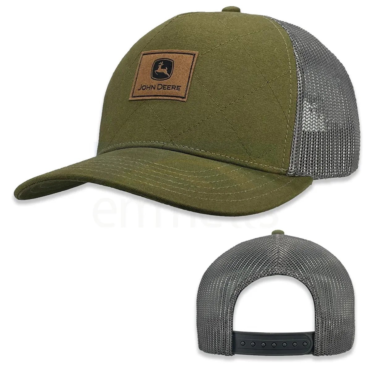 John Deere Quilted Olive Front with Patch & Grey Mesh Trucker Cap J14A ...