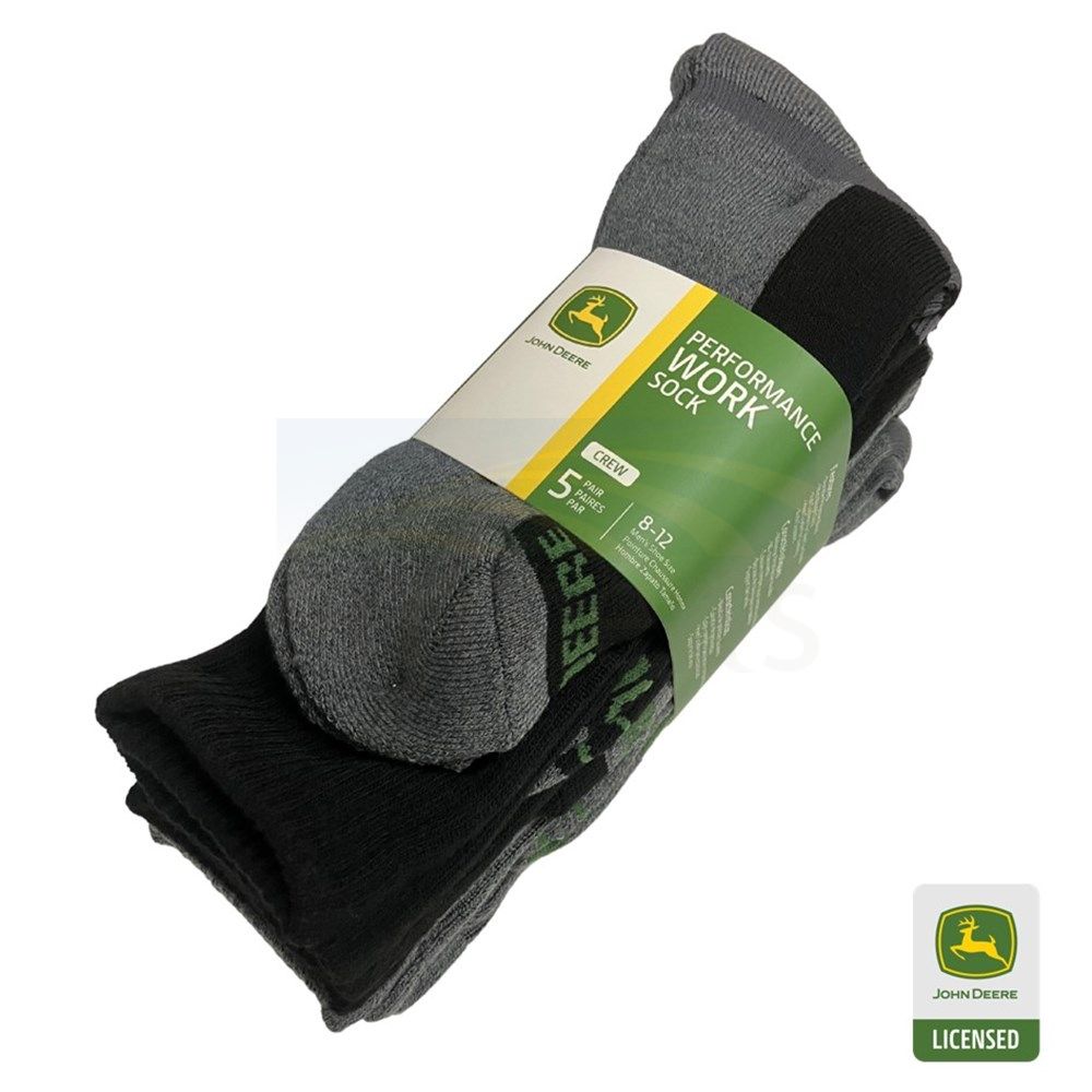 John Deere 5PK of Crew Work Socks JD1181KHW10CAU - Emmetts Shop