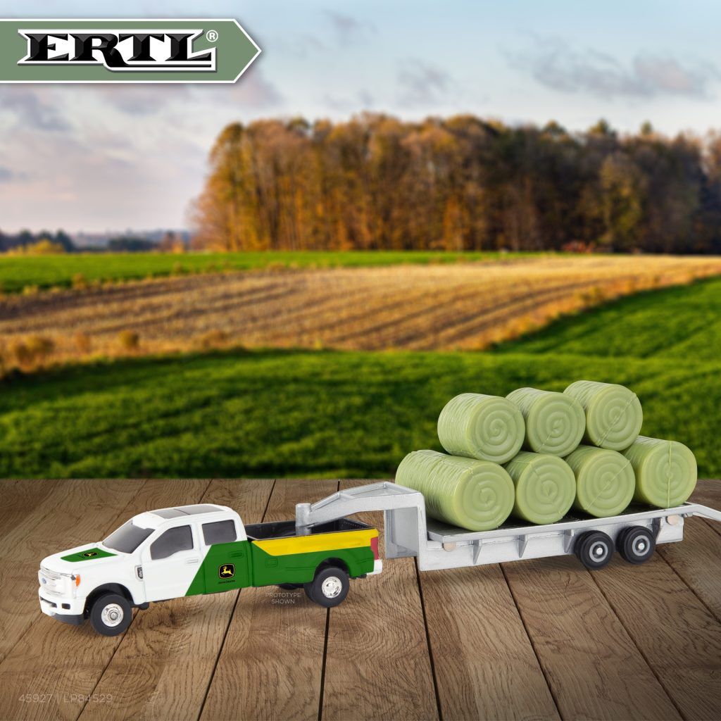 1:64 Ford F-350 John Deere Dealer Pickup Truck with Trailer & Bales ...